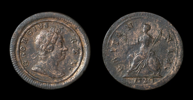 Antique George I Copper Farthing Coin 1720, British, Georgian, Old ...