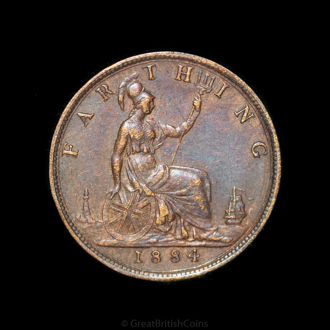 Queen Victoria Genuine Bronze Farthing 1884, Great British Coins ...