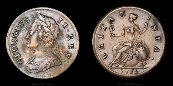 Antique British Coin Genuine George II Copper Half Penny 1752 - Etsy