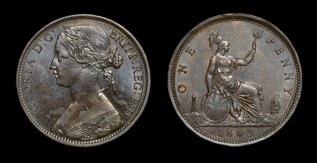 Queen Victoria Large Bronze One Penny 1863, Great British Coins ...