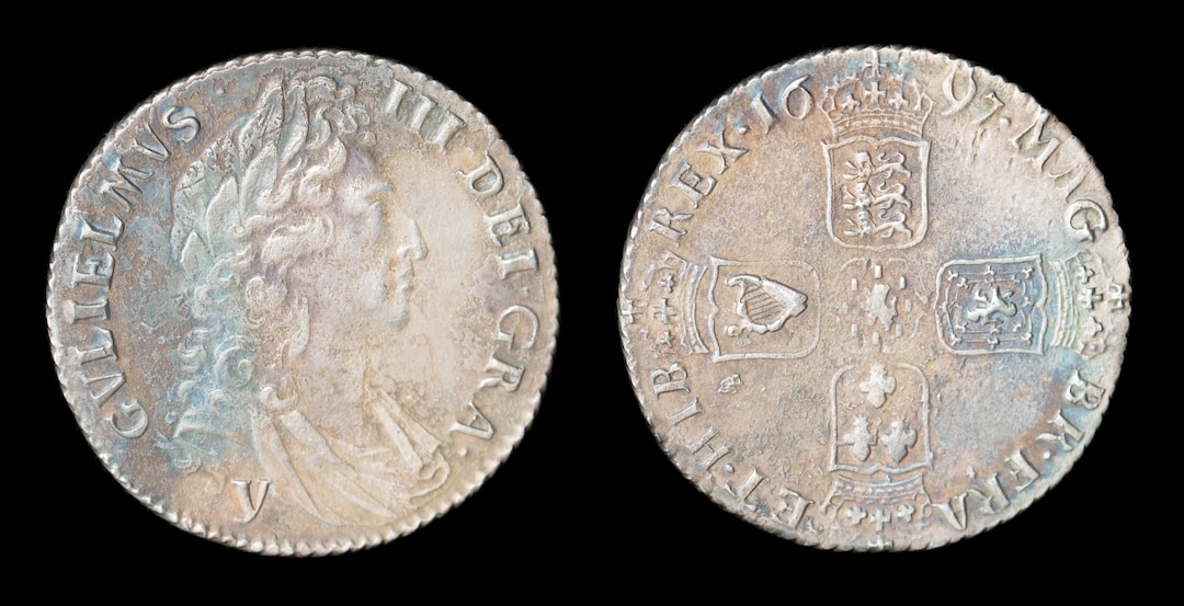 Old English Coin Antique Genuine William III Solid Silver Shilling 1697 ...