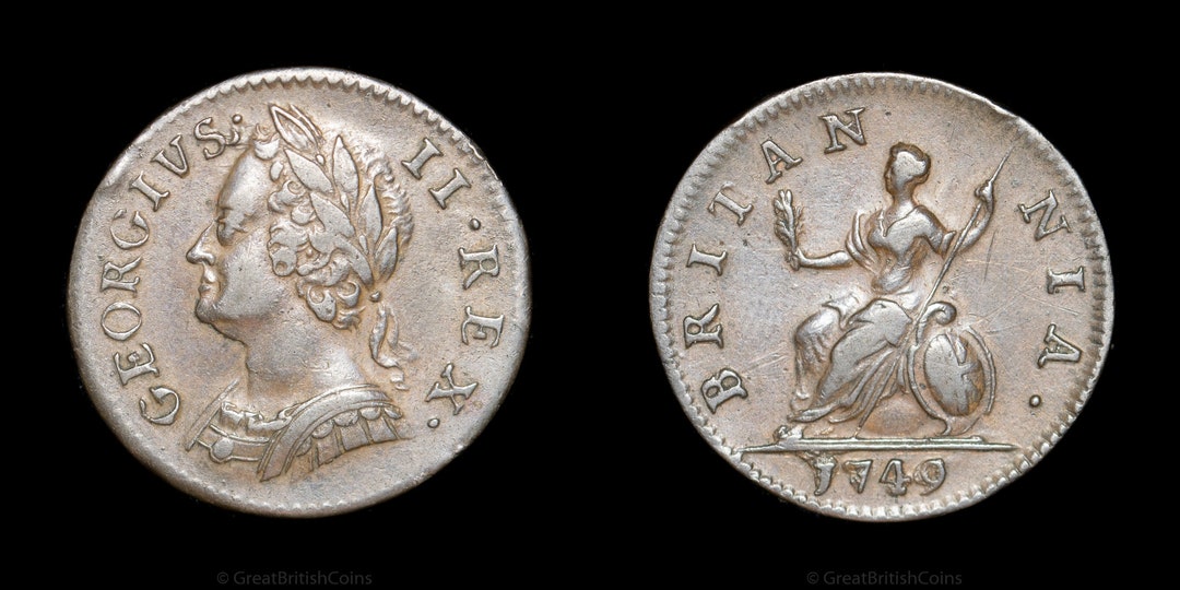 George II 1749 Copper Farthing Coin Great British Coins Georgian, - Etsy