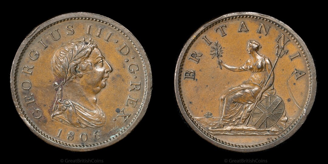 George III Copper Penny Coin 1806, English, Georgian, Old, Great ...