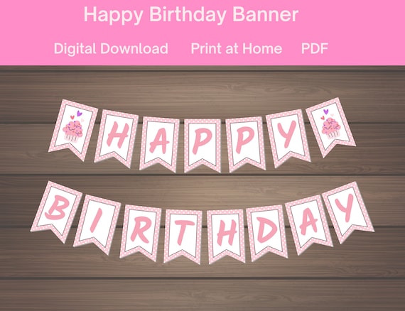 Pink Polka Dot Birthday Banner Instant Download Printable - Etsy