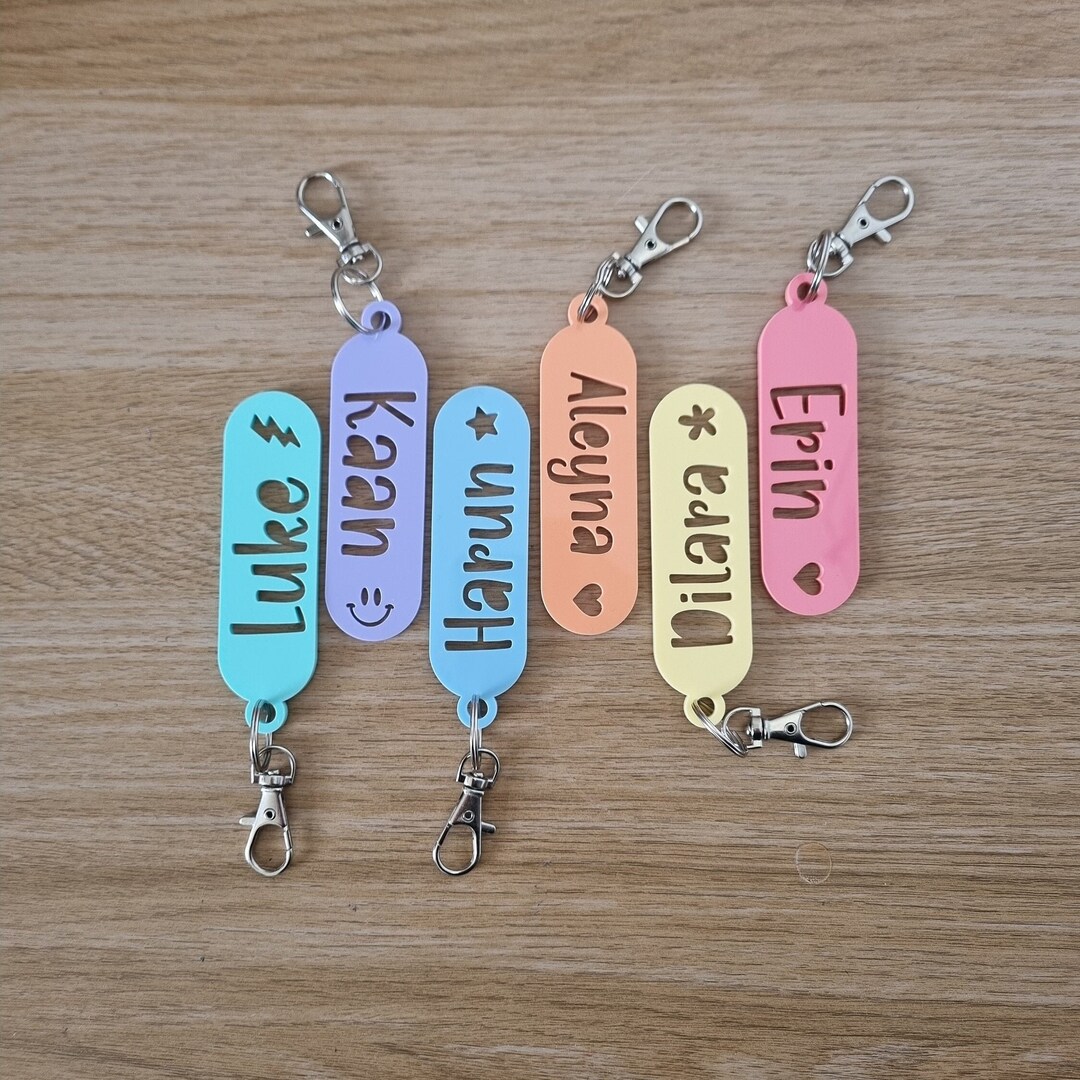 Children's Acrylic Name Keyring | School Bag Tag | Nursery Bag Tag ...