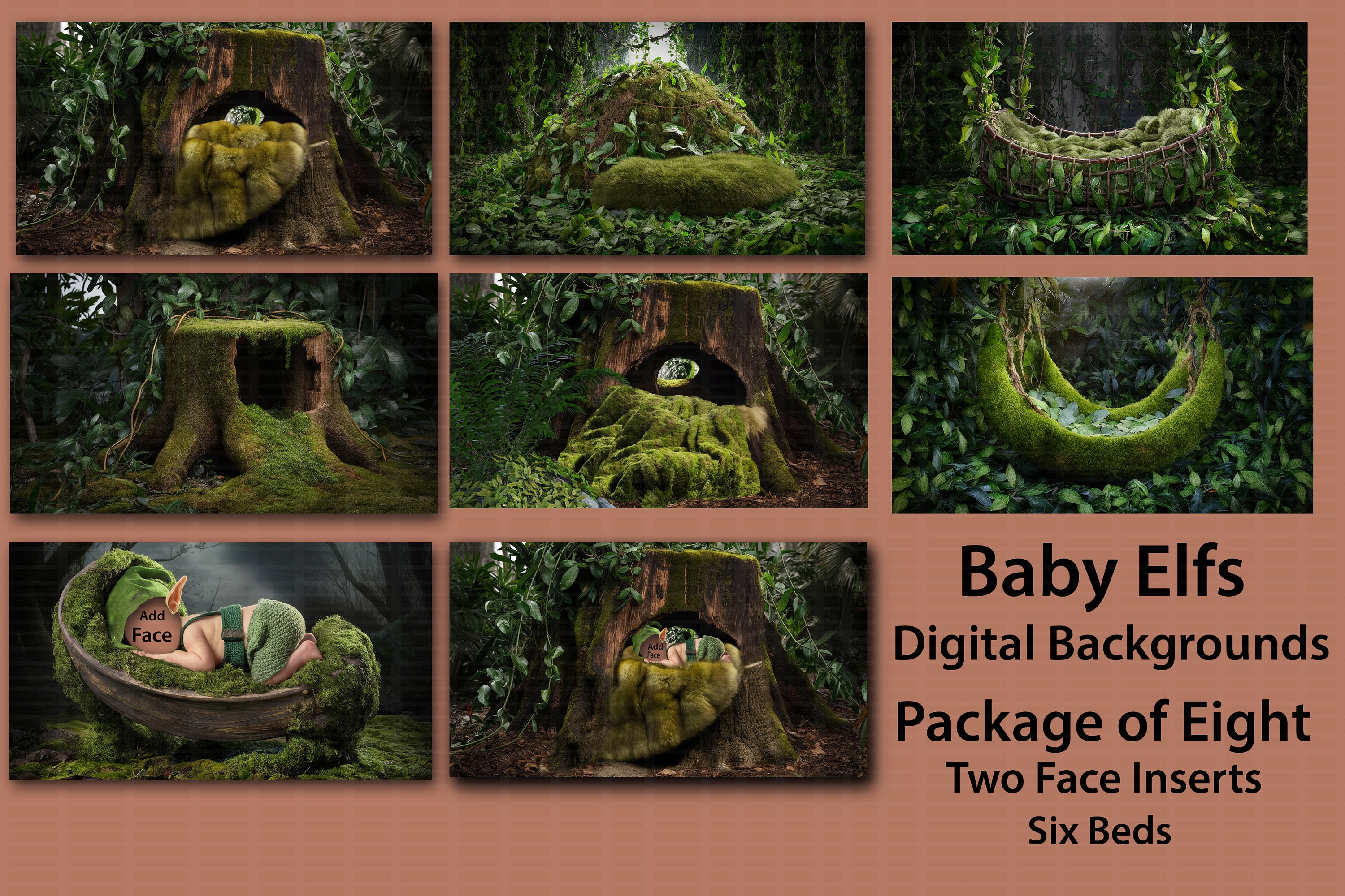 Little Elf Beds and Face Inserts, Elf Beds Made of Moss and Leaves Set ...