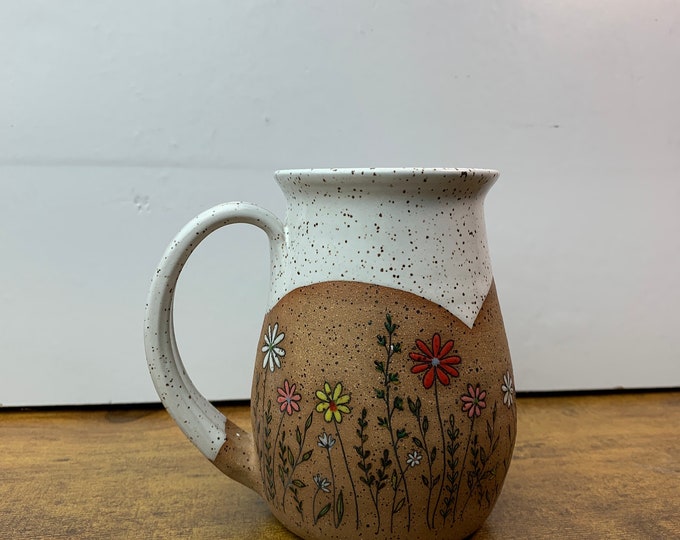 Ceramic Mug - Spring Flowers - White Speckle - 21 Oz - Etsy