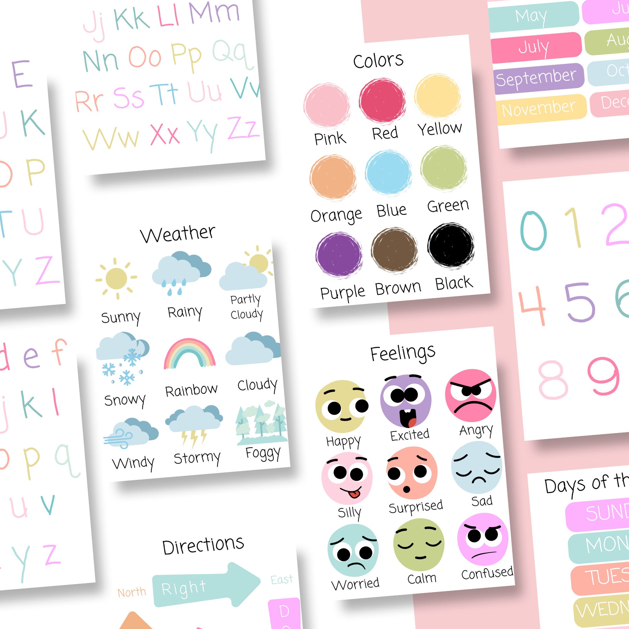 Preschool Charts Educational Posters Toddler Learning Set of 12 ...