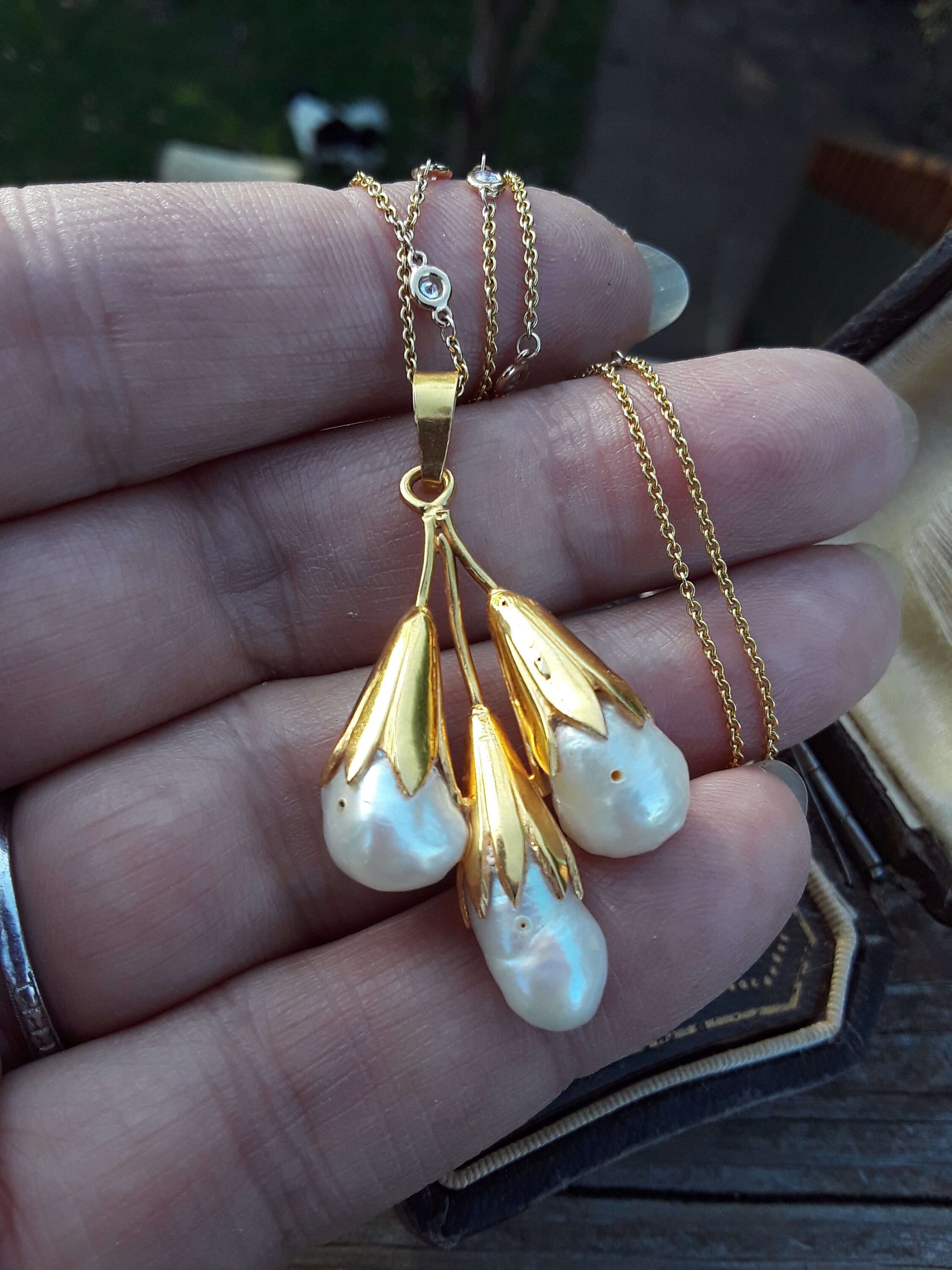 22k Gold Pearl Flower Design Pendant Exclusive One of A Kind - Etsy