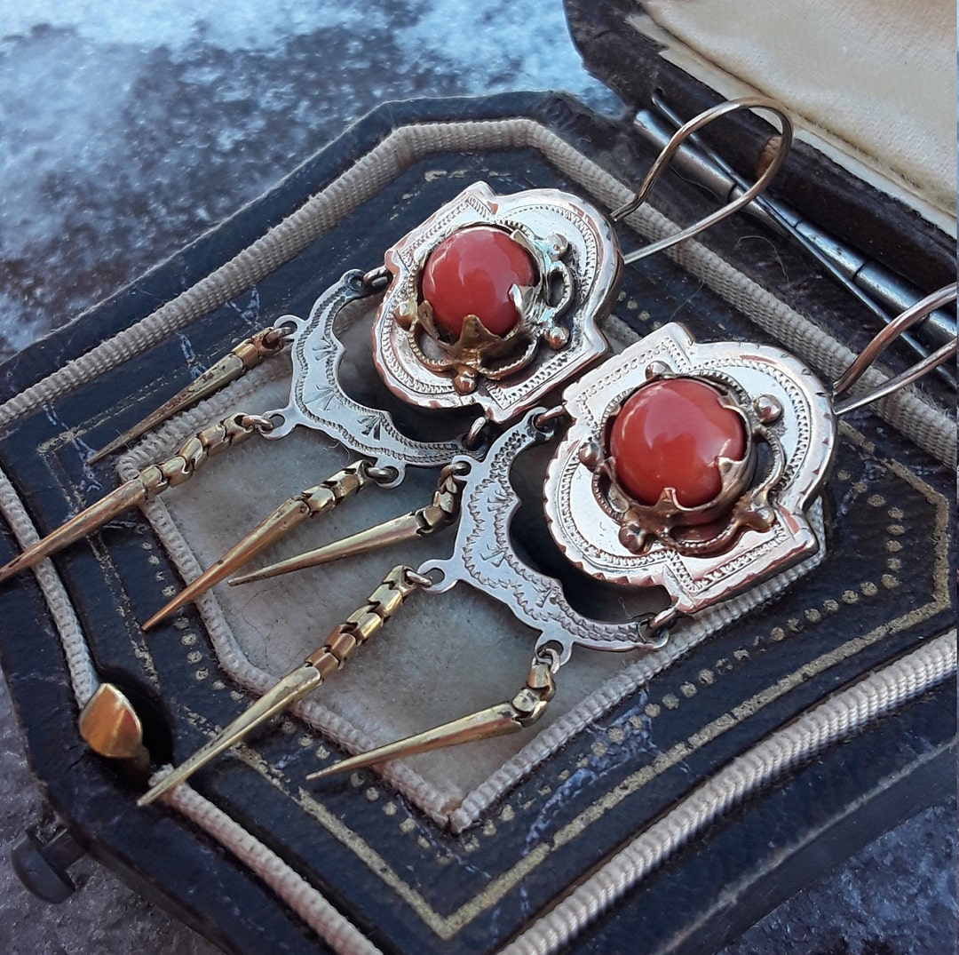 Victorian 14k 10k Gold Natural Salmon Coral Tassel Dangle Chandelier ...