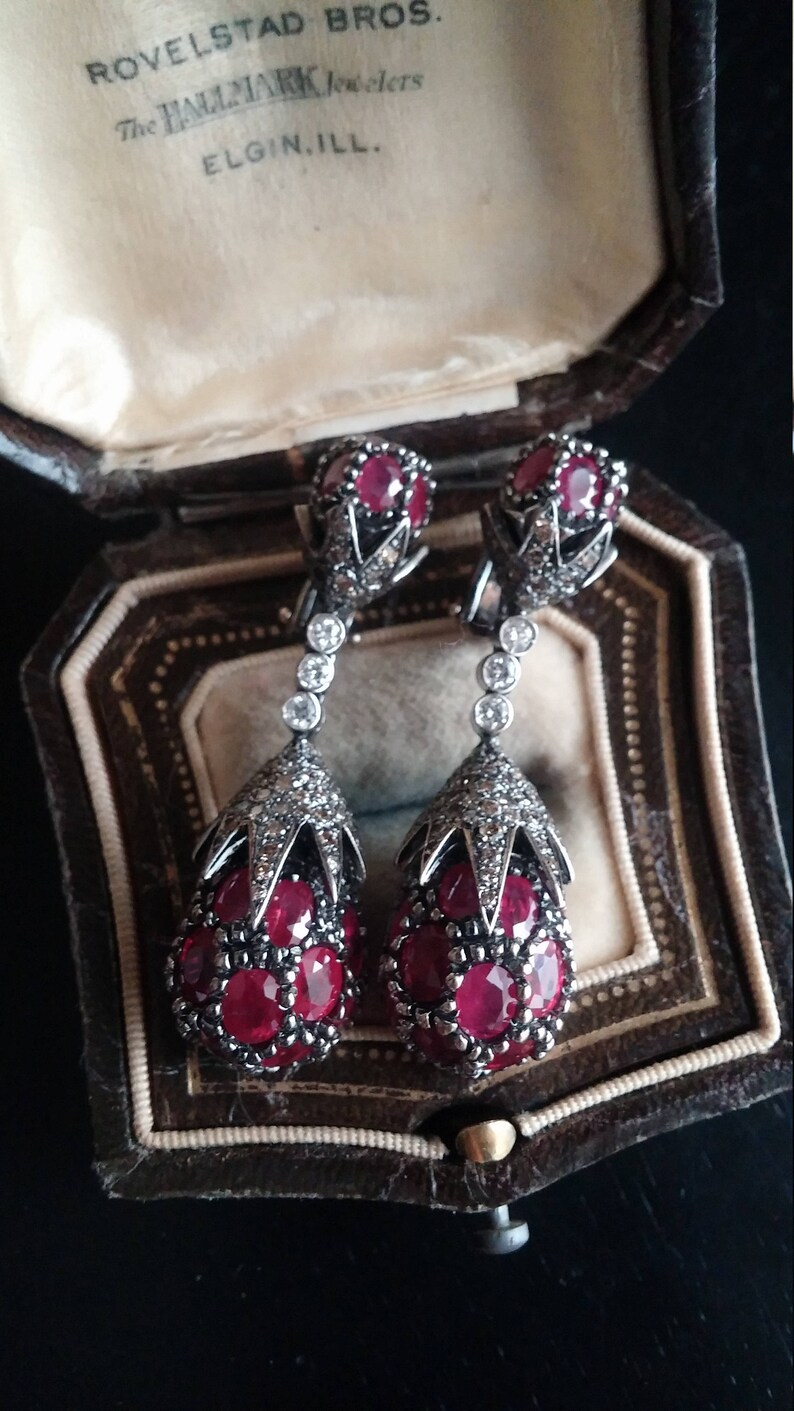 18k Gold Diamond Pigeon Blood Ruby Earrings Designer High End | Etsy