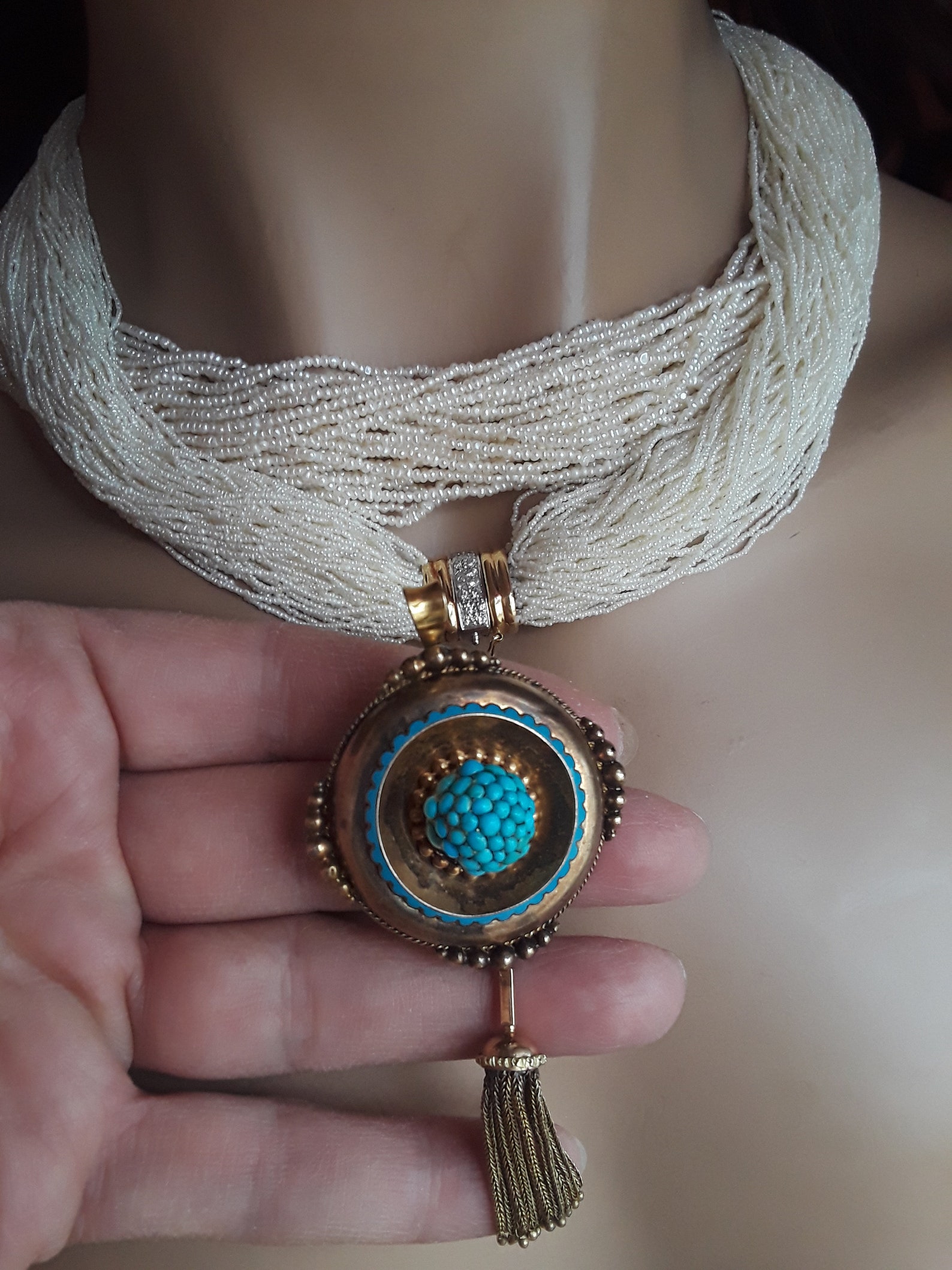 Victorian 10k Gold Turquoise Pave Seeds Tassel Blue Enamel - Etsy