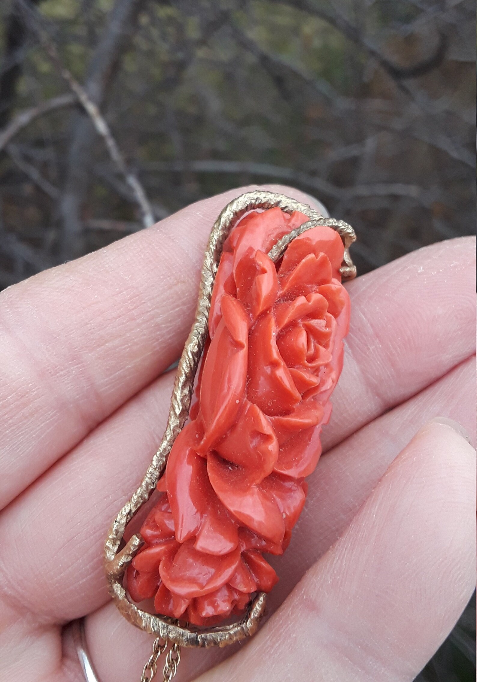 18k Gold Red Coral Flower Floral Design Pendant Exclusive One - Etsy
