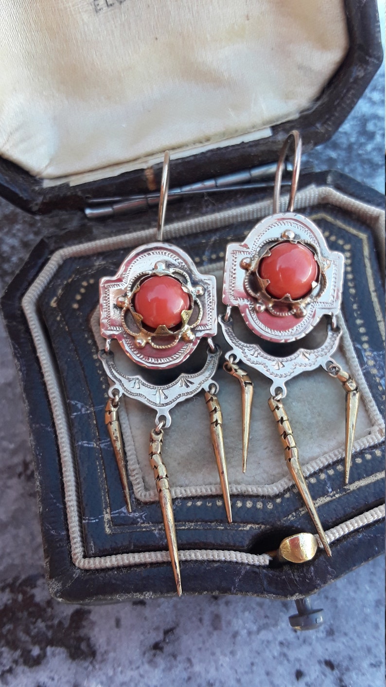 Victorian 14k 10k Gold Natural Salmon Coral Tassel Dangle - Etsy