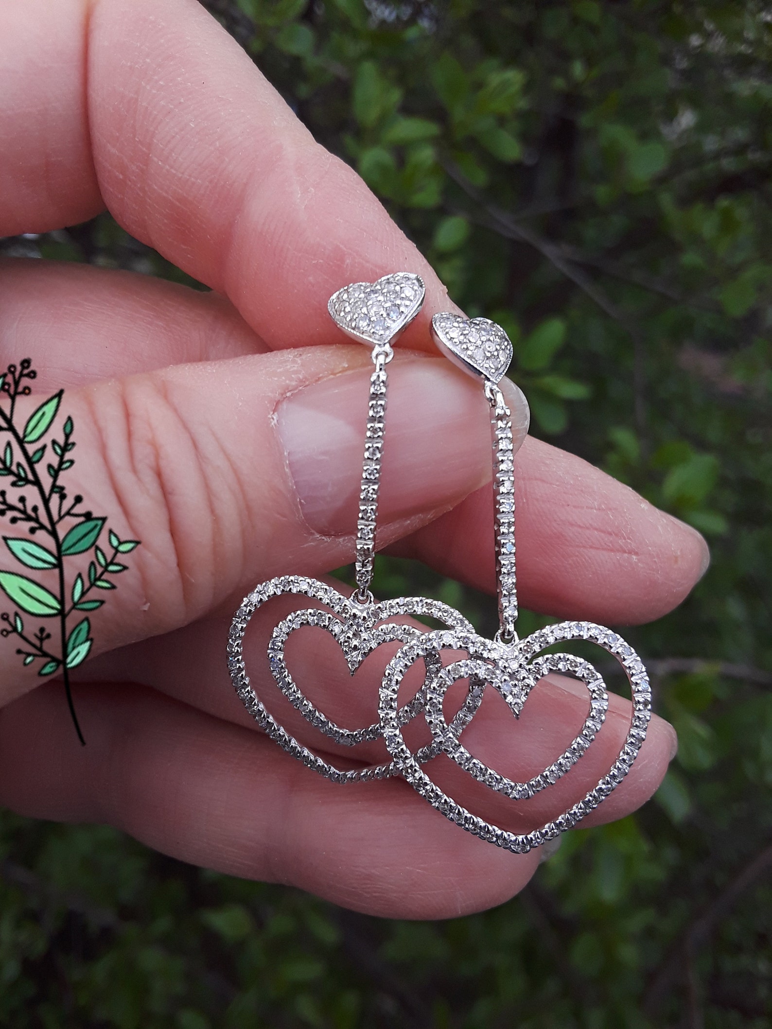 18k 750 Gold Diamond Heart Dangling Earrings and Necklace Pendant With ...