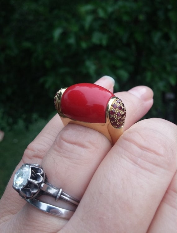 18k Gold Ruby Red Natural Coral Wedding Engagement Cocktail - Etsy