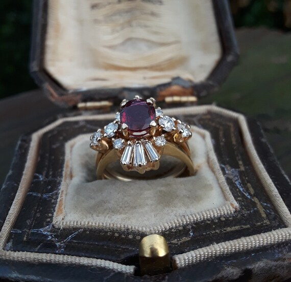 14k Gold Ruby Baguette Round Diamond Wedding Bridal S… - Gem