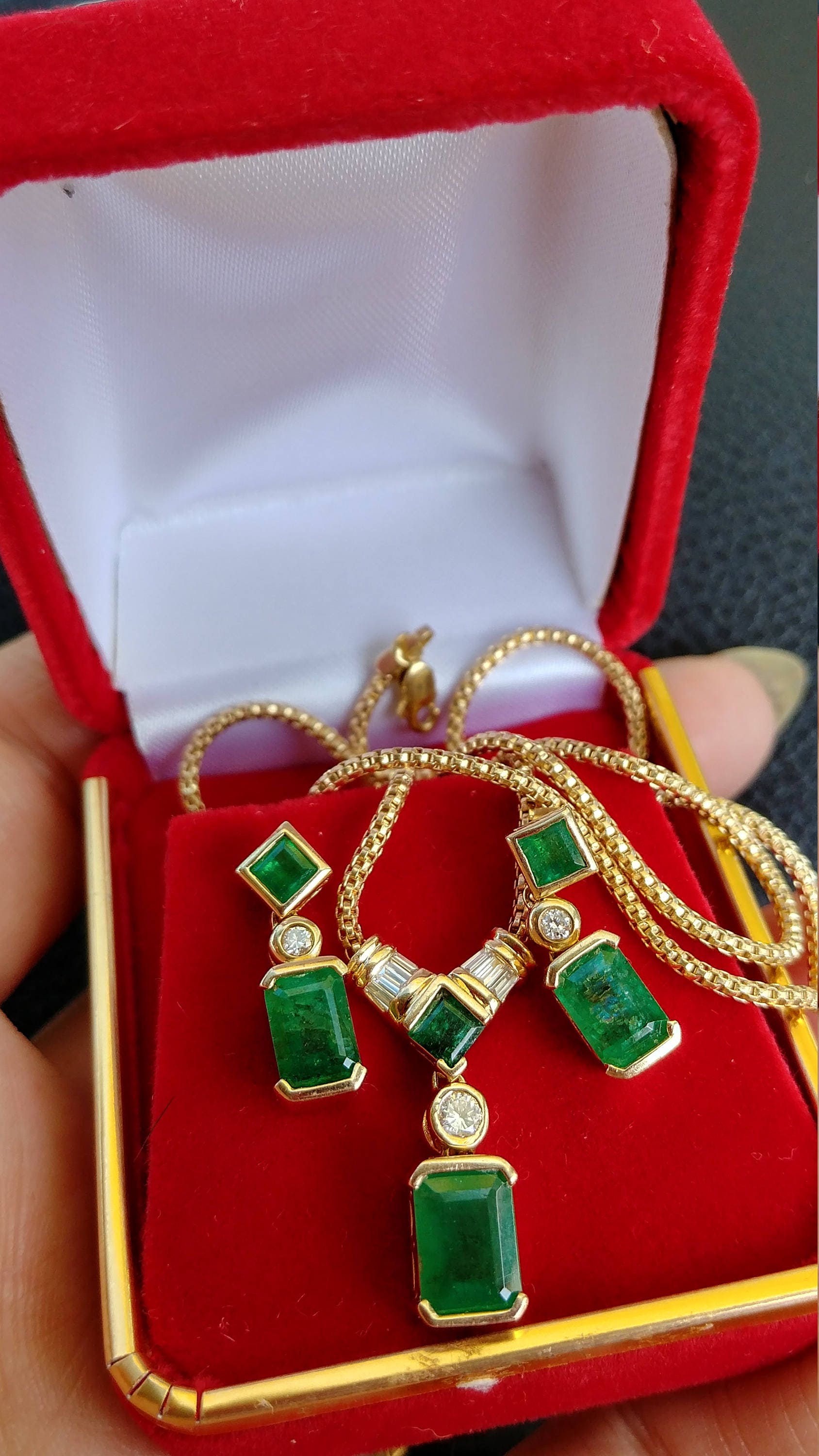 14k Gold Diamond Columbian Emerald Set Earrings And Necklace | Etsy