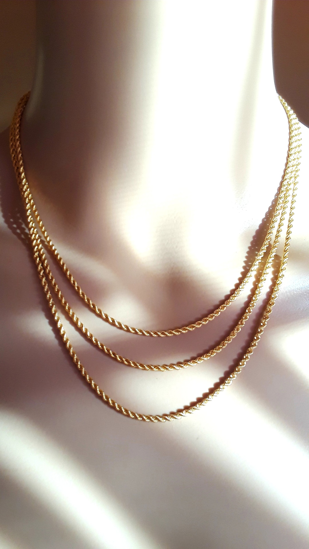 14k Gold Triple Chain Necklace Fabulous Rare - Etsy