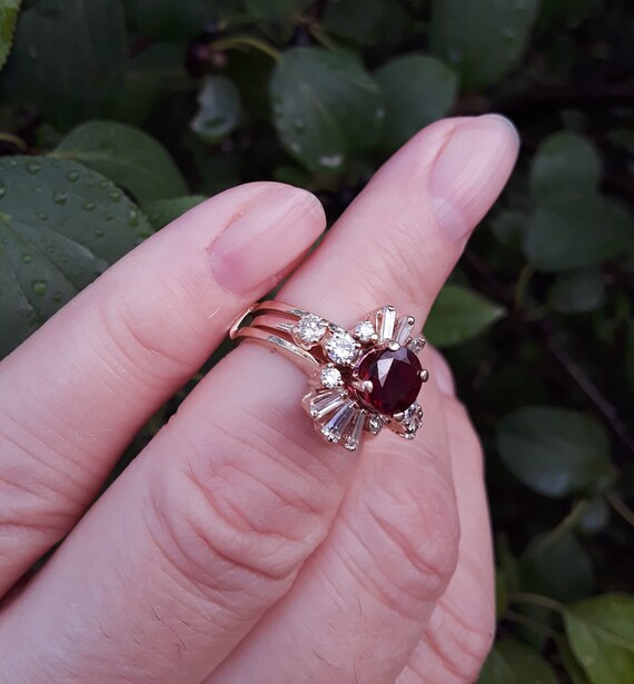 14k Gold Ruby Baguette Round Diamond Wedding Bridal S… - Gem