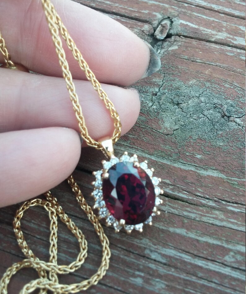 14k Gold Diamond Garnet Pendant - Etsy