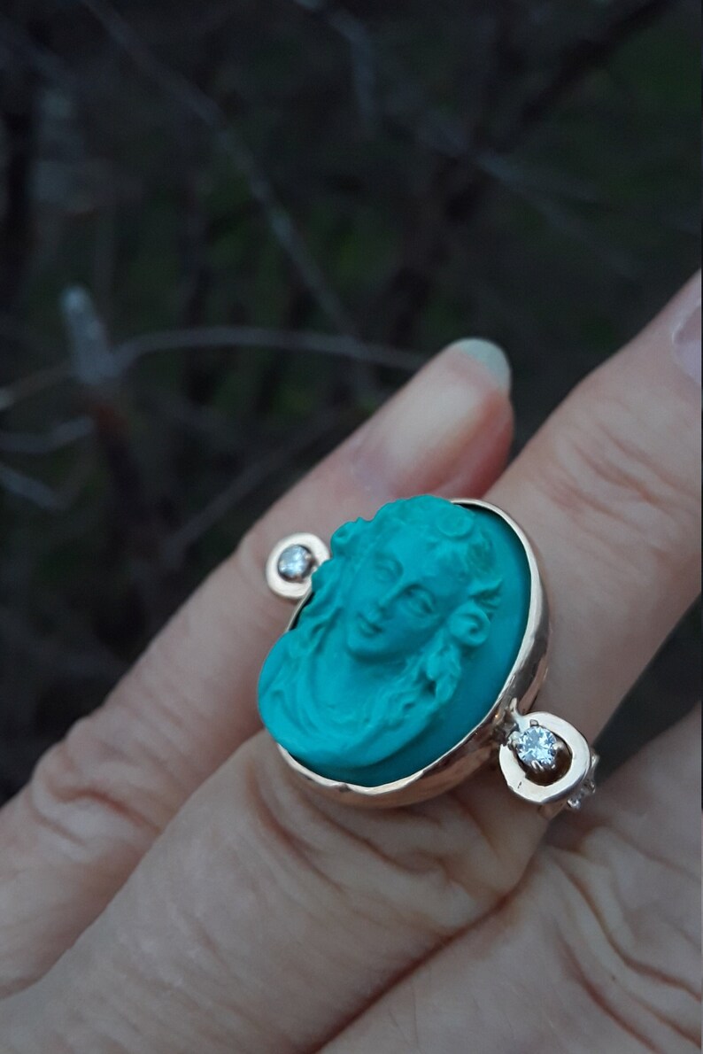 Victorian 14k Gold Diamond Natural High Relief Turquoise Cameo - Etsy