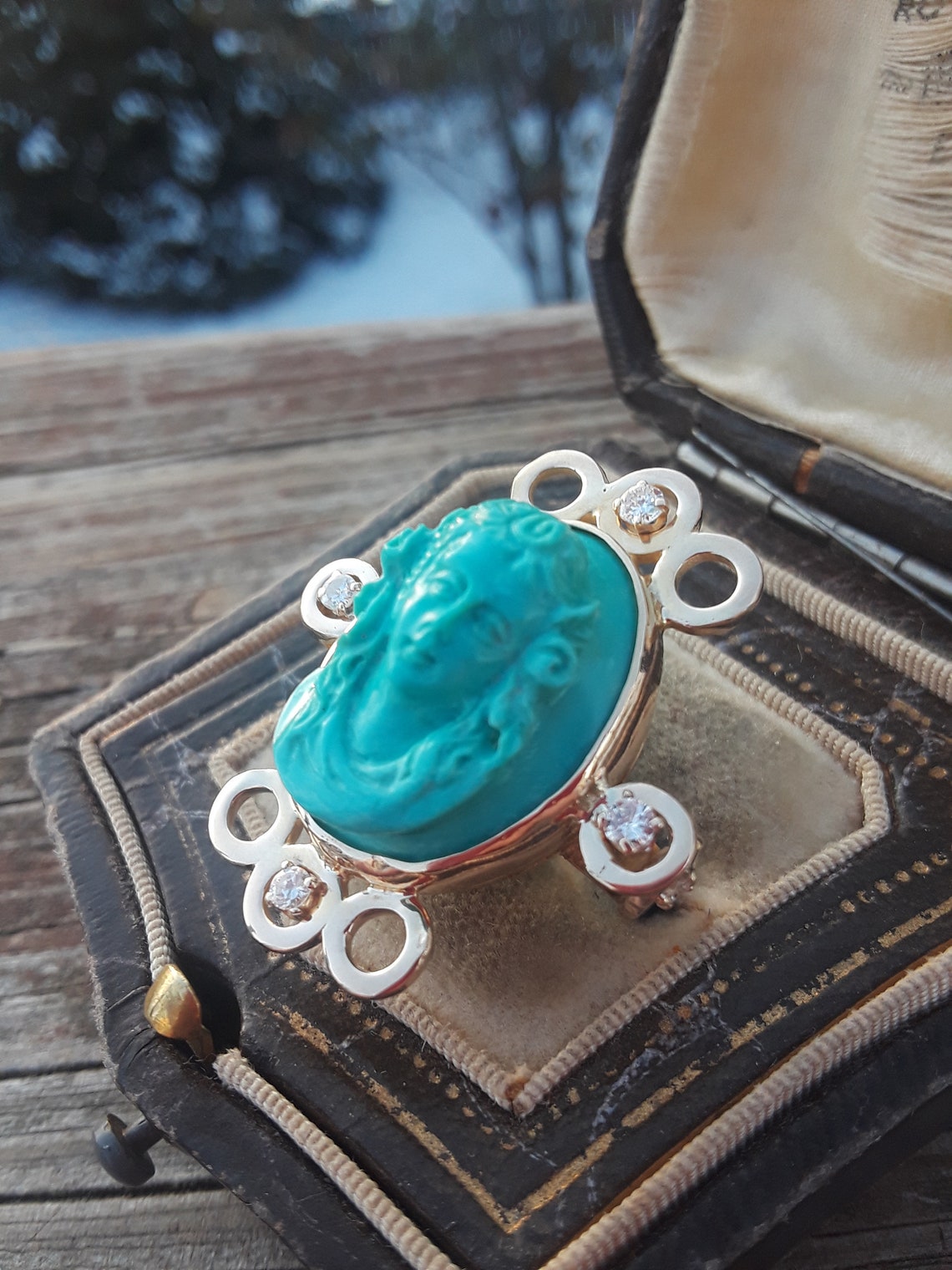 Victorian 14k Gold Diamond Natural High Relief Turquoise Cameo | Etsy