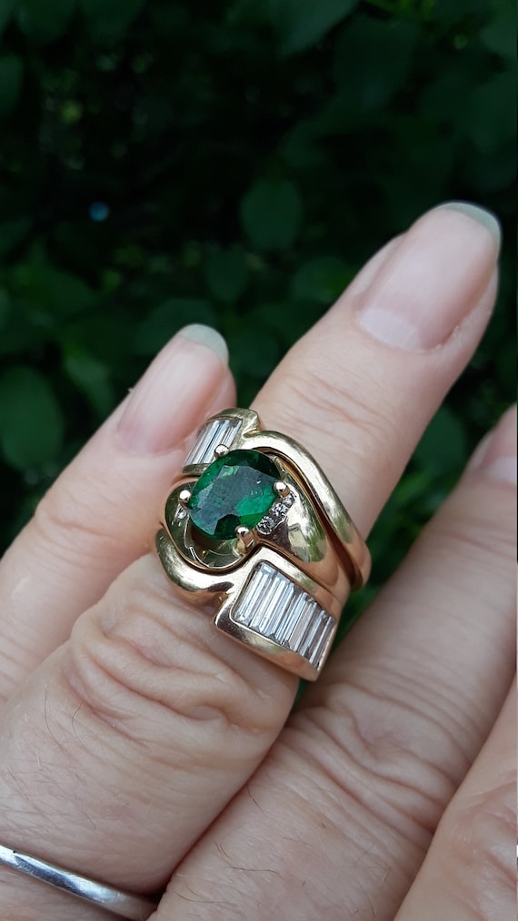 14k Gold 5ct Baguette Diamond Tsavorite Garnet Weddin… - Gem