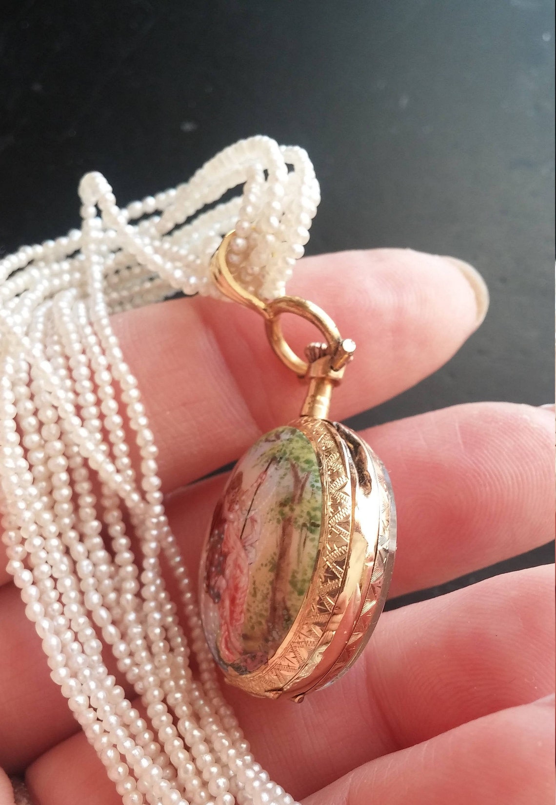 Victorian 14k Gold Enamel Watch Pendant Necklace Exeprional | Etsy