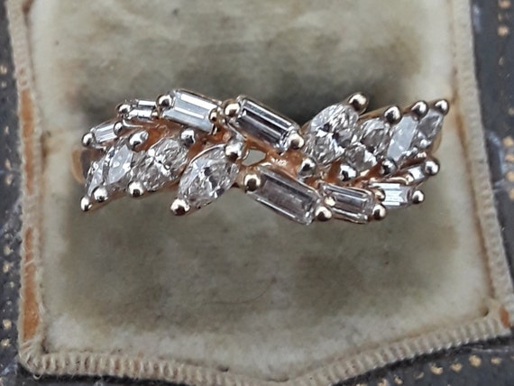 14k Gold Baguette Marquise Diamond Wedding Engagement Ring | Etsy