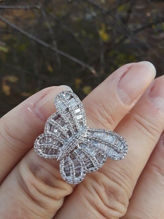 10k Gold 2.50ct Baguette Diamond Butterfly Ring Fabulous Etsy