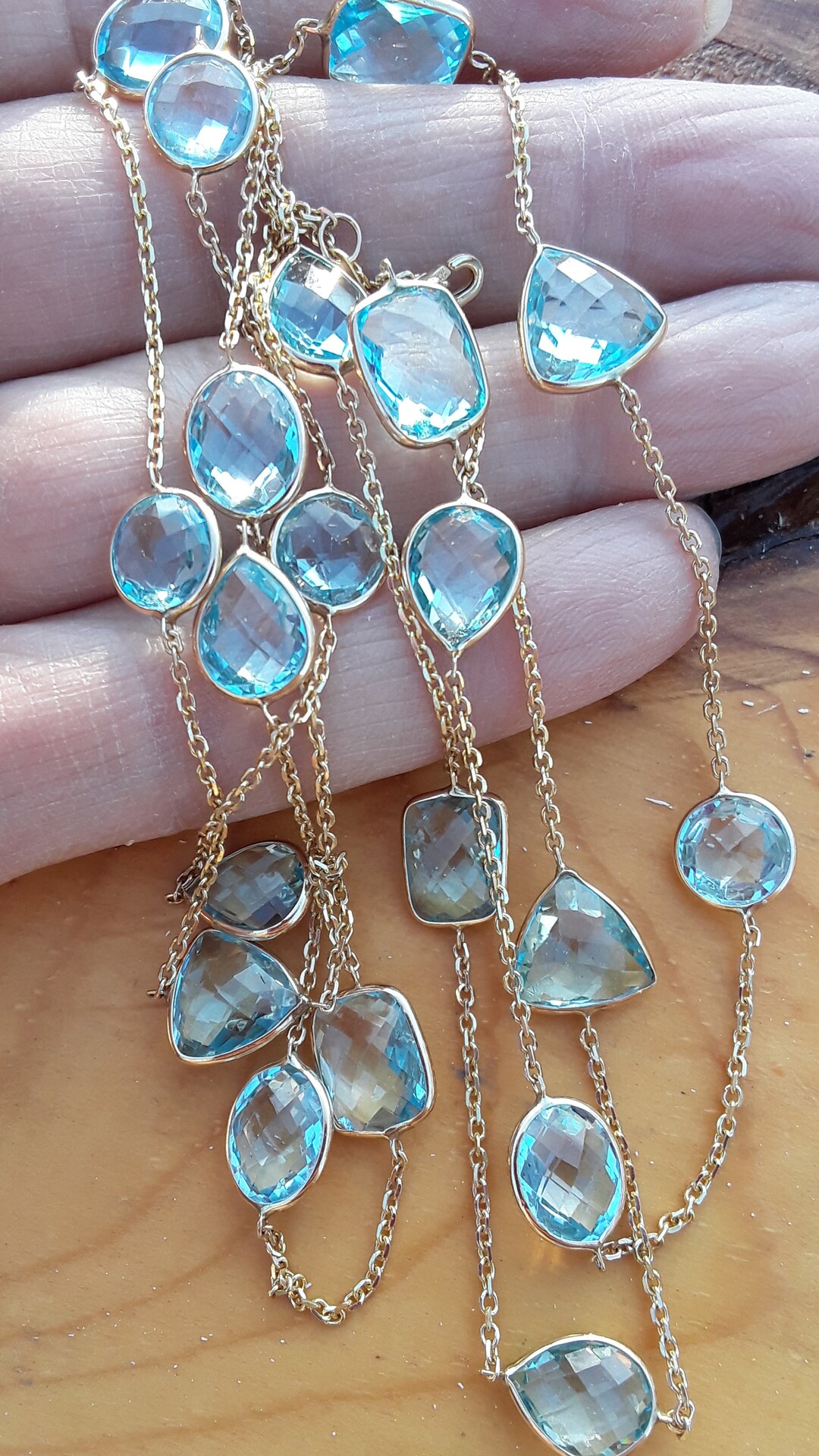 14k Gold Baby Blue Topaz Chain Necklace Fabulous 36 Inches - Etsy