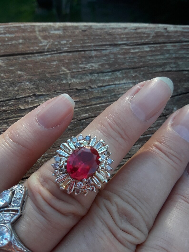 14k Gold Baguette Round Diamond Synthetic Ruby Ballerina Stud - Etsy