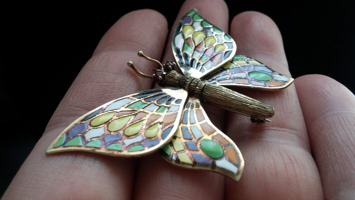 14k Gold Enamel Ruby Eyes Butterfly Brooch Rare 13 Grams - Etsy