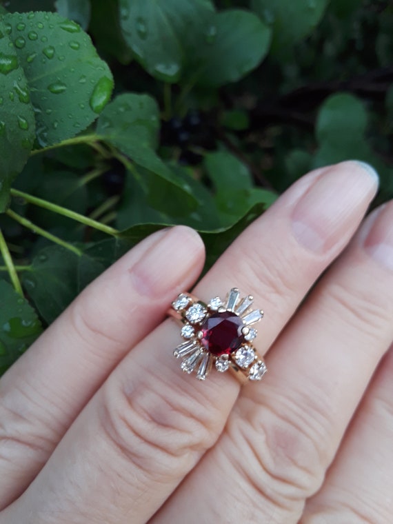 14k Gold Ruby Baguette Round Diamond Wedding Bridal S… - Gem