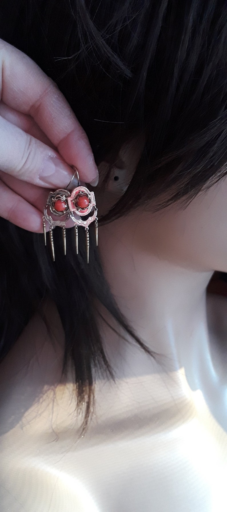 Victorian 14k 10k Gold Natural Salmon Coral Tassel Dangle - Etsy