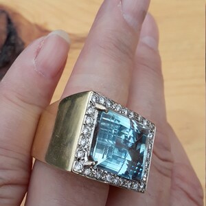 14k Gold Diamond Natural Huge Aquamarine Wedding Engagement Cocktail ...