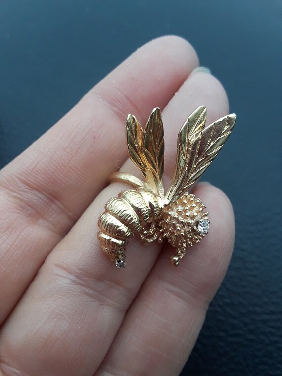 14k Gold Diamond Bee Ring Exclusive Fabulous 7.7 Grams - Gem