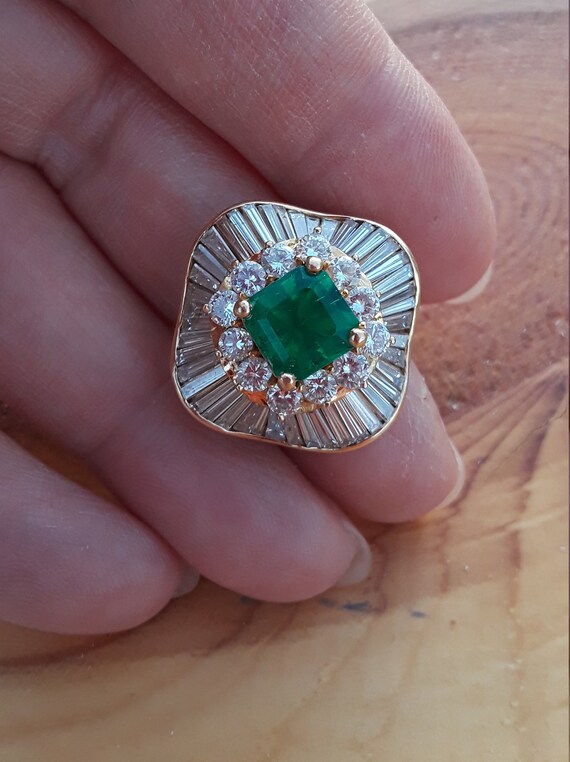 22k Gold 7ct Baguette Round Diamond Columbian Emerald… - Gem