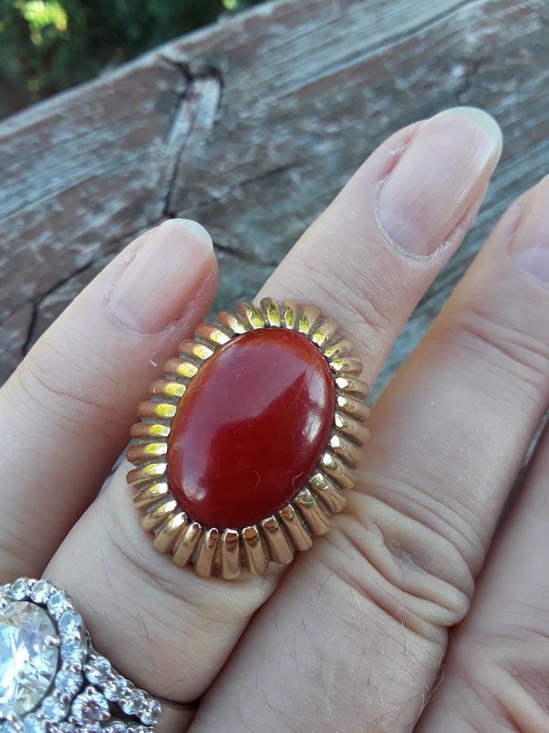 14k Gold Ox Blood Coral Ring 18 Grams | Etsy
