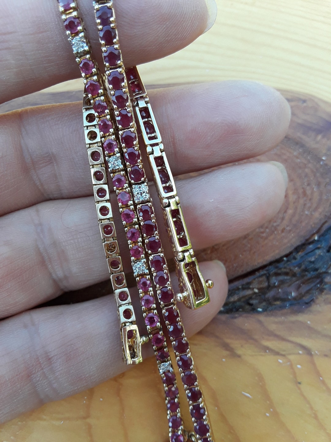14k Gold Diamond Natural Ruby Tennis Bracelet Fabulous PRICE for ONE - Etsy