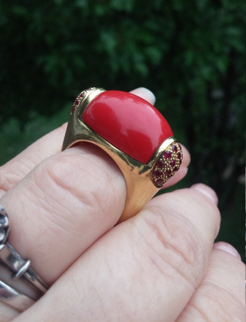 18k Gold Ruby Red Natural Coral Wedding Engagement Cocktail - Etsy