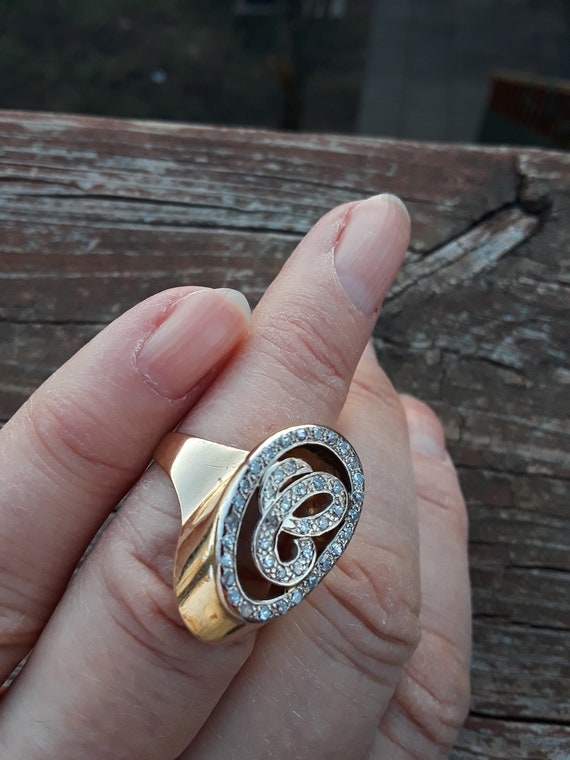 14k Gold Diamond Ring Letter Rare Design | Etsy