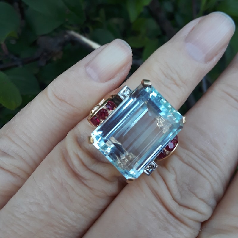 Aquamarine Ruby Ring - Etsy