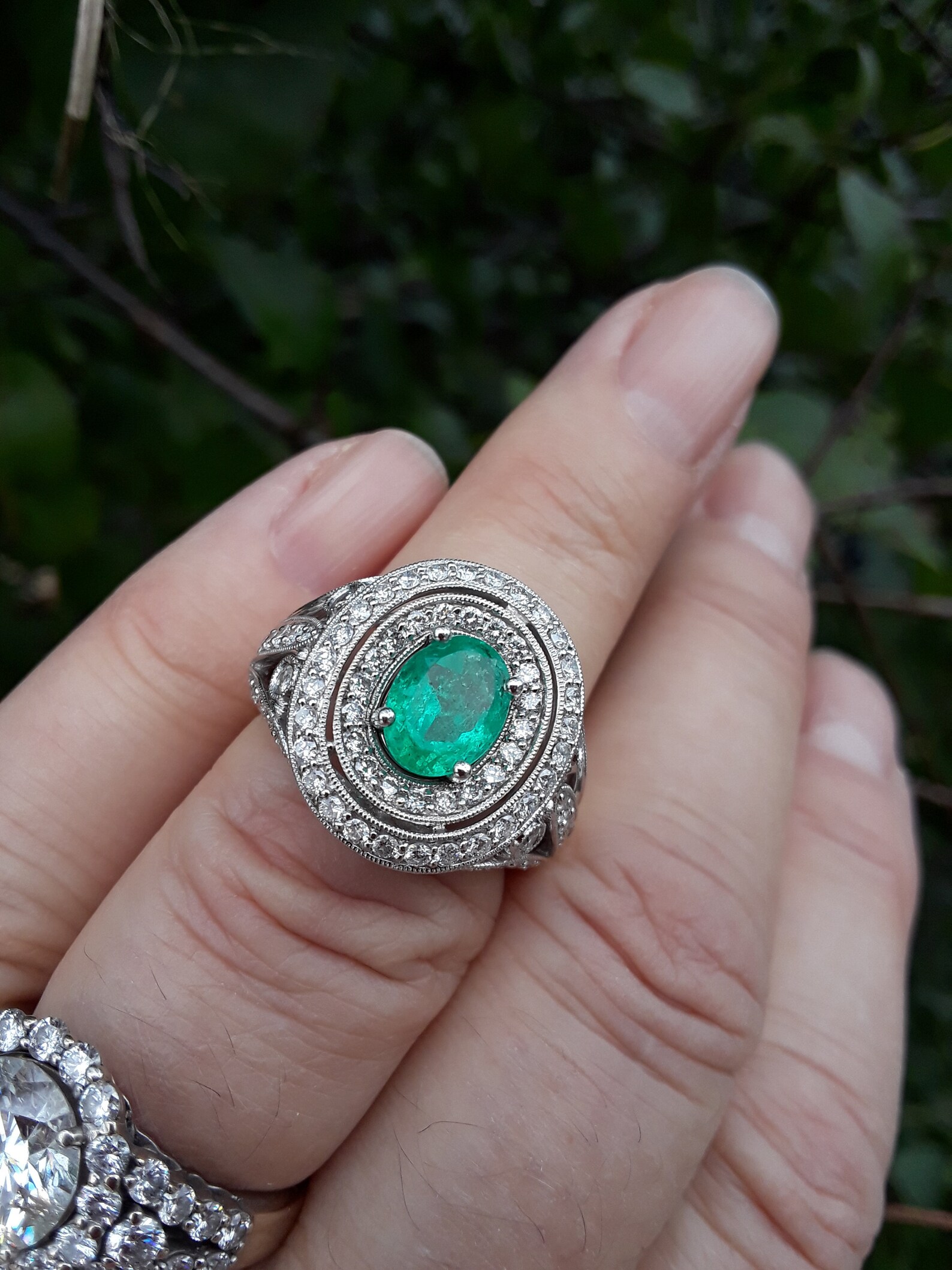 18k Gold Columbian Emerald Diamond Wedding Engagement Cocktail Ring 9.4 ...