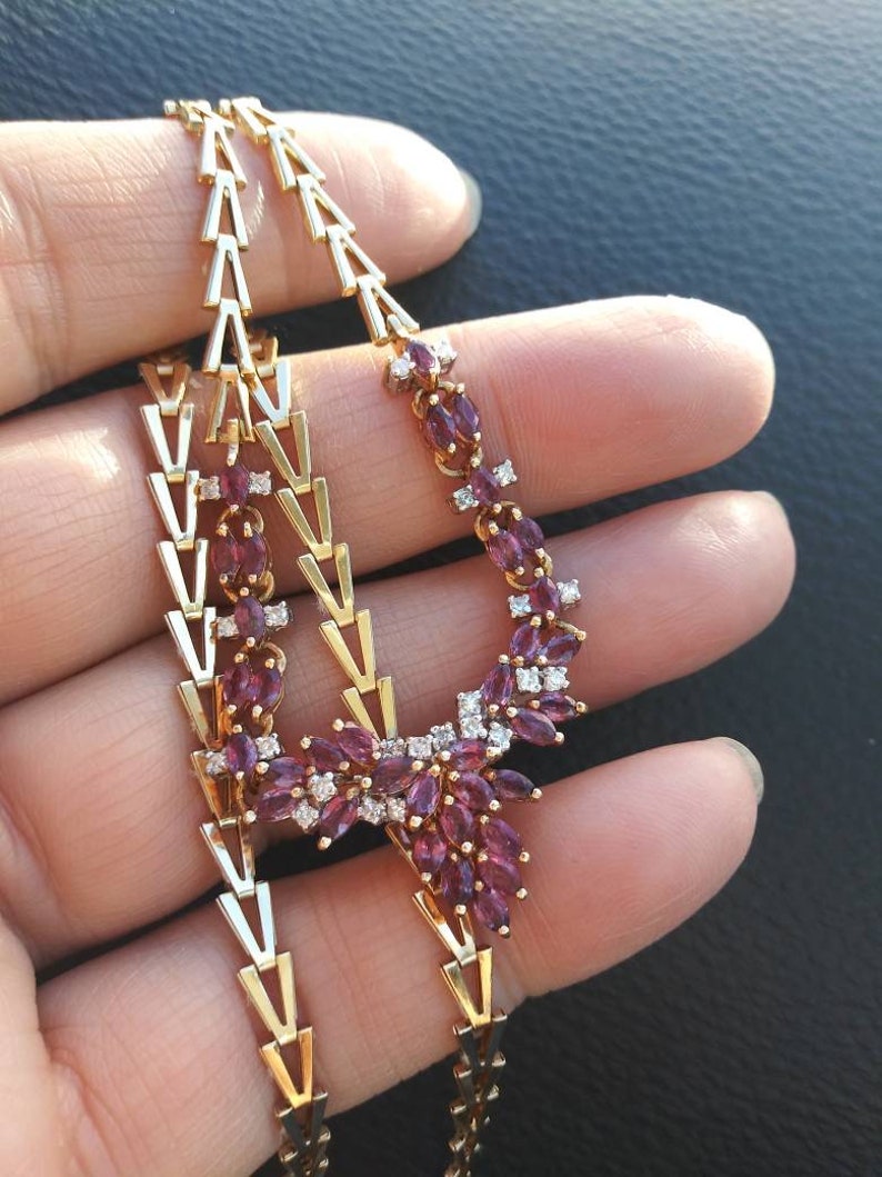 14k Gold Diamond Marquise Cut Natural Ruby Necklace Fabulous - Etsy