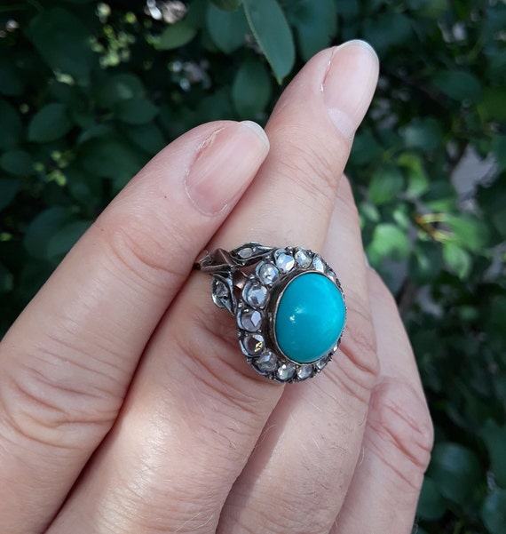 Georgian 10k Gold Turquoise Rose Cut Diamond Wedding | Etsy