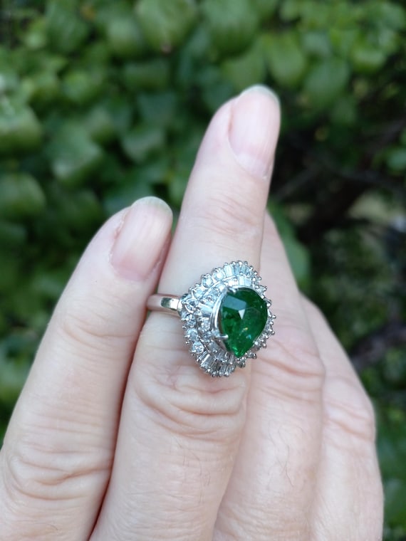 14k Gold Tsavorite Garnet Baguette Round Diamond Ball… - Gem