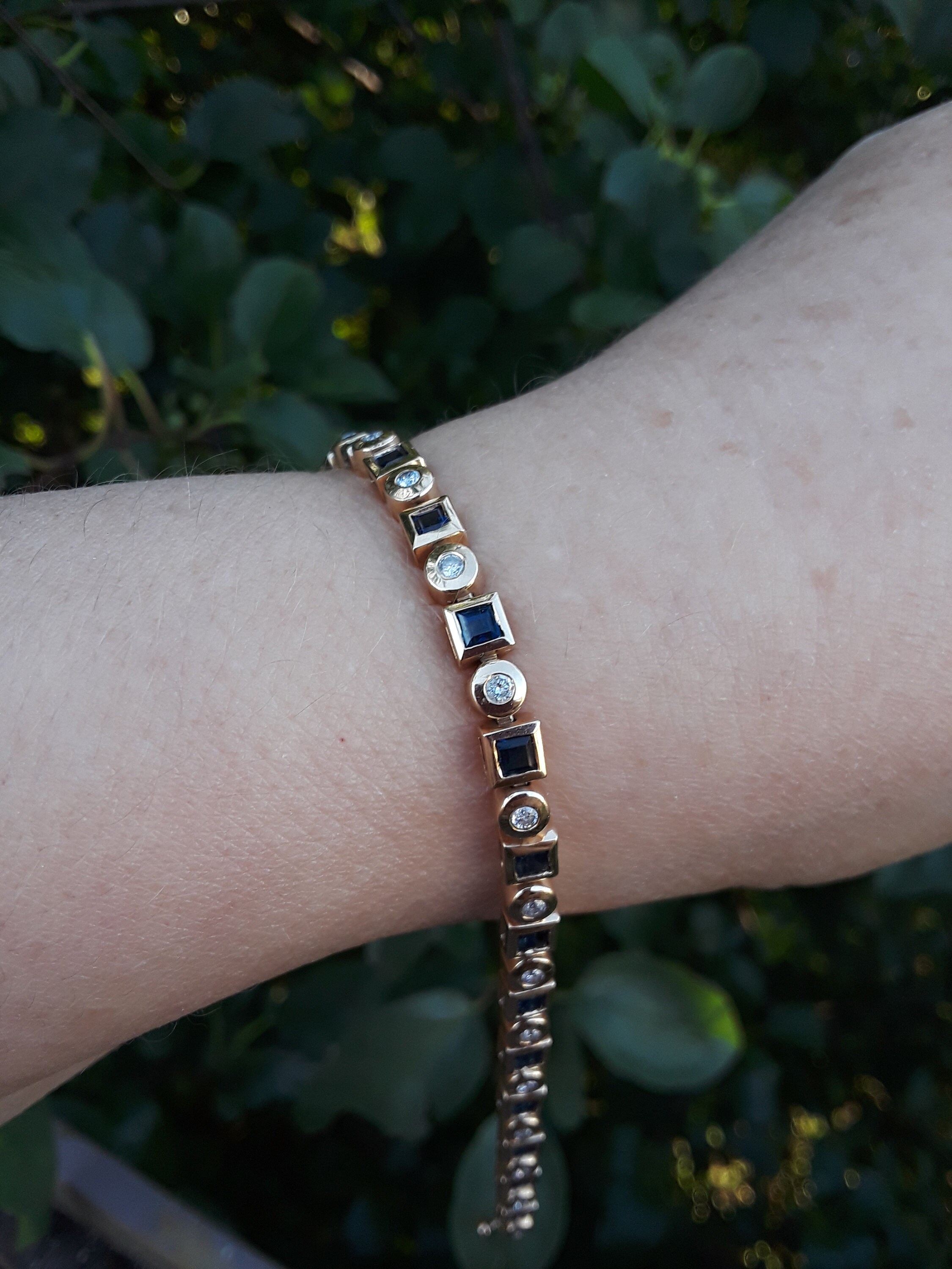 14k Gold 2.75ct Diamond Princess Cut Blue Sapphire Bracelet | Etsy