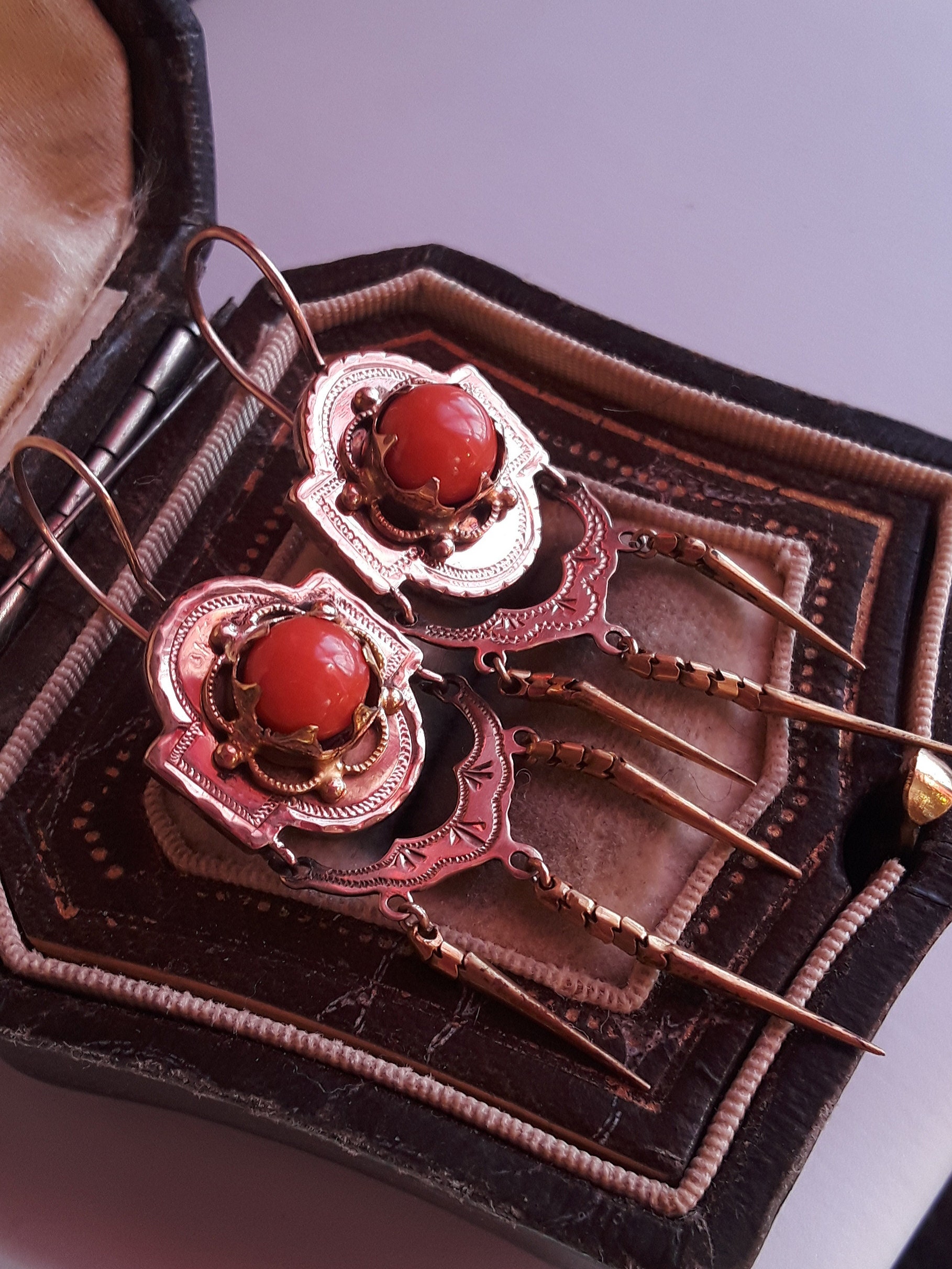 Victorian 14k 10k Gold Natural Salmon Coral Tassel Dangle | Etsy